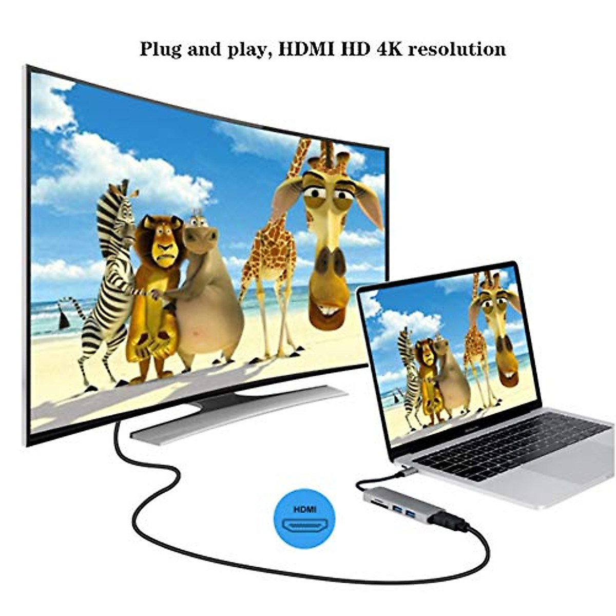 XUNMAIFHB Portable Docking Station,Type-c Docking Station USB3.0 Converter 4k MacBook to HDMI HUB Card Reader USB 3.0 Port/SD Card Slot/TF Card Slot Fast Transmission