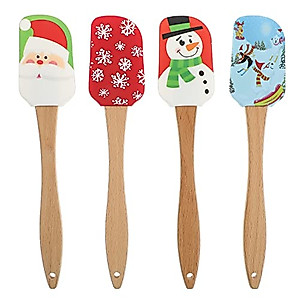 Christmas Spatula Set, 4 Pieces Kitchen Christmas Silicone Spatula Set with Wooden Handle for Baking Cooking and Christmas Gifts ( Assorted Color )