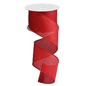 Red Solid Wired Edge Ribbon Cross Royal Burlap 2.5 Inch x 10 yards : RG121224