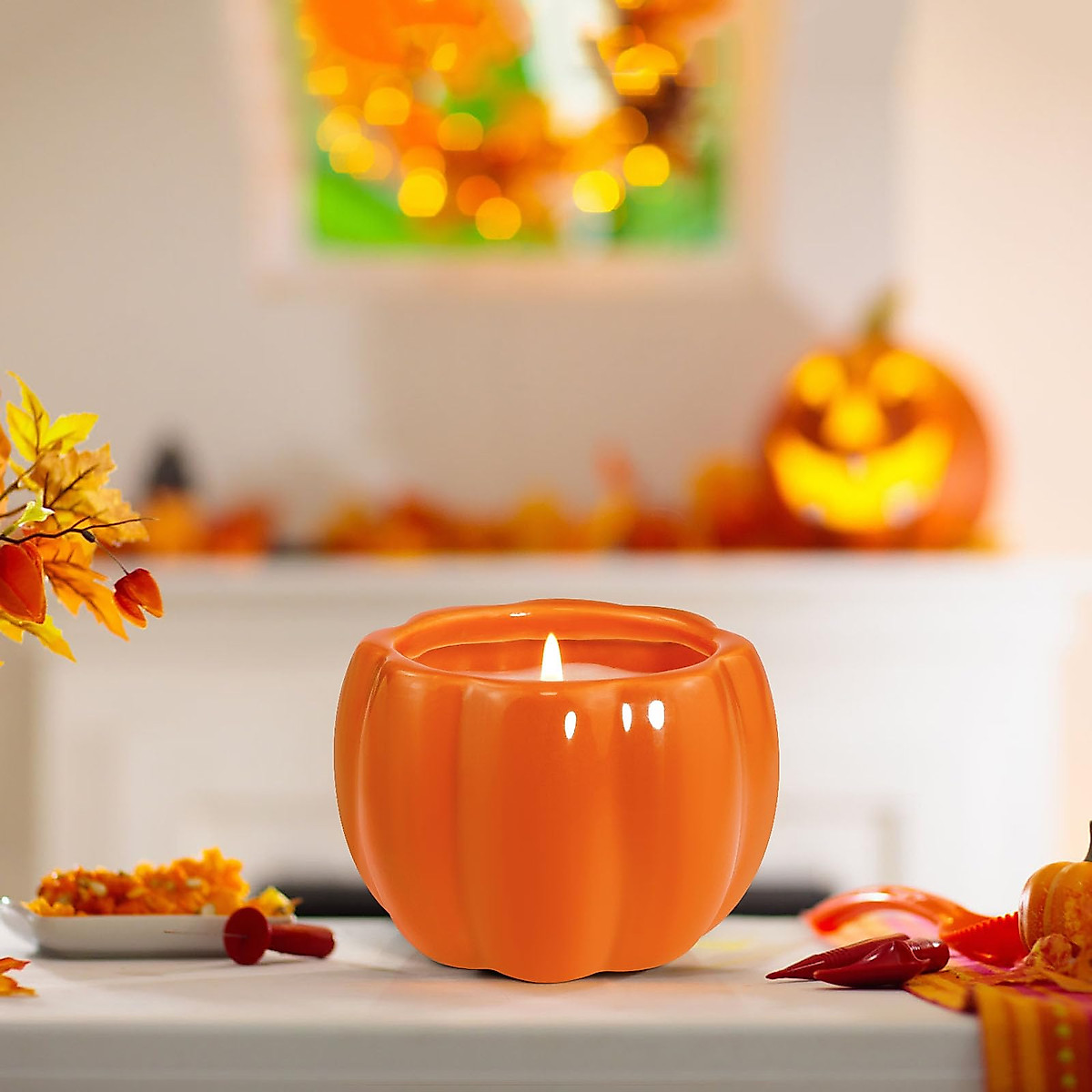 STRN Scented Candles Festive Fall & Halloween Décor, Long-Lasting Scented Candles, Natural Pumpkin Fragrance Soy Wax Candles, Ceramics 1 Pack