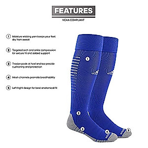 adidas Speed 2 Soccer Socks for Boys, Girls, Men and Women (1-Pair), Team Royal Blue/White/Light Onix Grey, Large