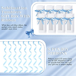 PerKoop 24 Pcs Tumbler Gift Boxes with Ribbon Sublimation Tumbler Transparent Exhibition Gift Boxes 12 oz, 20 oz, 30 oz Heat Press Sublimation Blanks Skinny Tumbler Gift Wrapping (White, Blue)