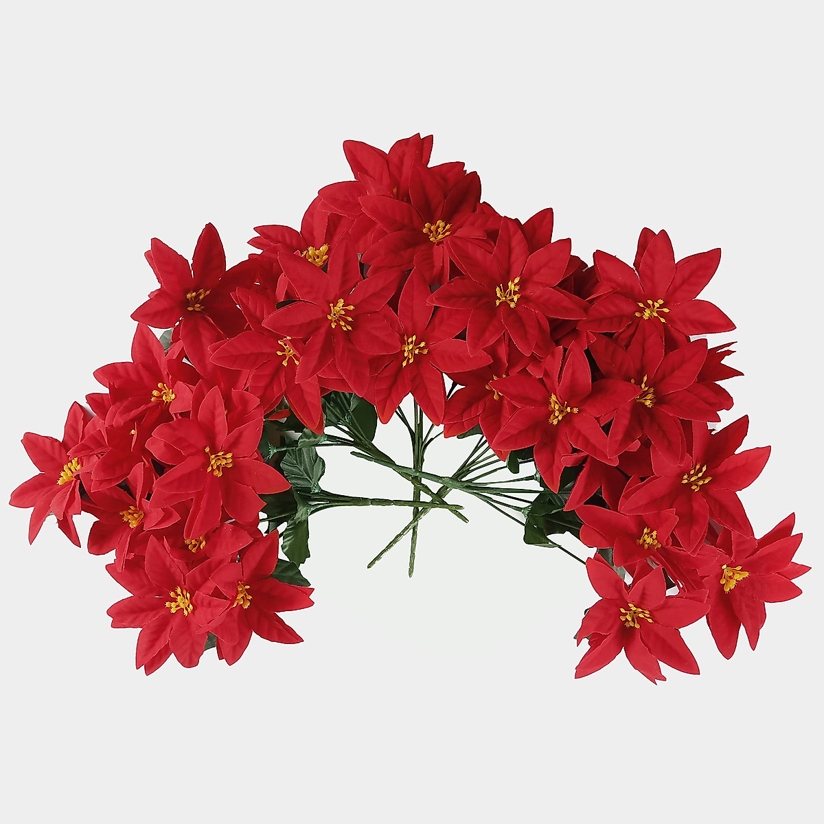 Sggvecsy Artificial Poinsettia Bouquet 7 Heads 5 Pack 15’’ Velvet Poinsettia Bush Christmas Flowers for Porch Home Garden Indoor Outdoor Xmas Decorations (Red)