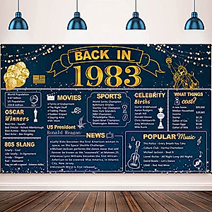 DARUNAXY 40th Birthday Blue Gold Party Decoration, Blue Back in 1983 Banner 40 Year Old Birthday Party Poster Supplies Vintage 1983 Backdrop 40th Class Reunion Photography Background for Men and Women