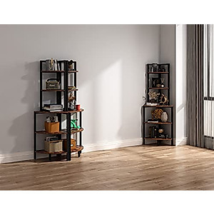 Bigbiglife Corner Shelf Stand, Corner Bookshelf for Storage and Display, Industrial Corner Ladder Shelf, Rustic Brown