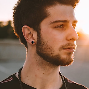 Milacolato 2Pair Sterling Silver Stud Earrings 18K Black Rhodium Plated Black Stud Earrings Round Square Cubic Zirconia Stud Earrings for Men Women | 6mm