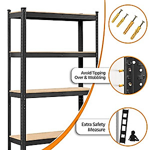 Topeakmart 2PCS Storage Shelves 5 Tier Adjustable Metal Shelving Unit Utility Shelves Garage Storage Racks for Warehouse Garage Pantry Kitchen- Black, 35.5 x 12 x 71 Inch