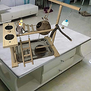 Hamiledyi Parrot Playground Bird Playstand Wood Perch Gym with Feeder Cups Toys Cockatiel Nest with Ladder for Conure Lovebirds