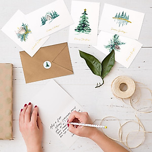 ZICOTO Beautiful Christmas Cards Set of 20 with Watercolor Designs - Incl. Bulk Envelopes, Matching Stickers And Storage Box - Perfect to Send Warm Holiday Wishes to Friends and Family