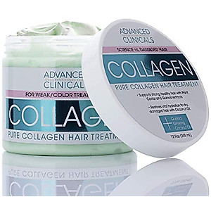 Advanced Clinicals Collagen Hair Mask Treatment Deep Protein Conditioner To Strengthen Color Treated Hair, Fortifying Hair Repair Mask W/Quinoa & Coconut Oil Restores Weak Hair, 12 Fl Oz (2-Pack)