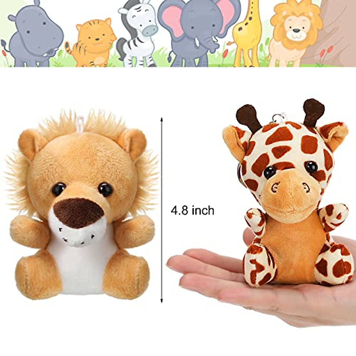 12 Pieces Mini Stuffed Forest Animals Jungle Animal Plush Toys in 4.8 Inch Cute Plush Elephant Lion Giraffe Tiger Puppy Zebra Duck Plush for Animal Themed Parties Teacher Student Achievement Award