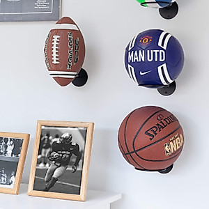 Wallniture Palla Ball Storage Rack Wall Mounted Set of 2, Soccer Ball, Volleyball, Football & Basketball Rack for Man Cave and Kids Room Decor, Display Stand for Sports Memorabilia, Black
