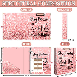 Lateefah 3 Ring Binder, 2 Inch Binder Organizer for Letter Size(8.5'' x 11'') with 5-Tab Dividers and Pockets, Portfolio Binder Cute Binder with Low Profile Clipboard for Office, School Supplies