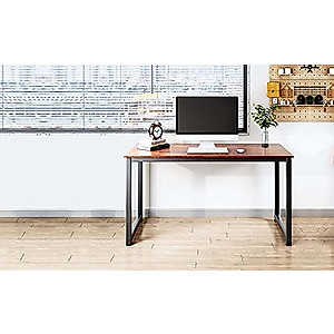 USHOW Computer Desk 63" Modern Simple Style for Home Office Bedroom Black Metal Frame and Large Workstation, Sandalwood Board Black Leg, Dark Rustic,Sandalwood