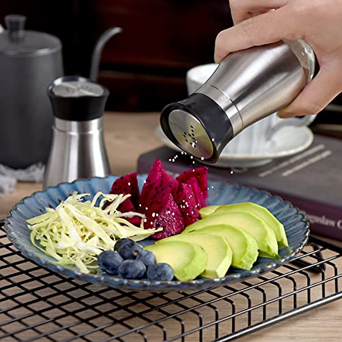 Salt and Pepper Shakers Set with Stainless Steel Lid and Glass Bottle,for Kitchen Table, RV, Camp, BBQ (Sliver)