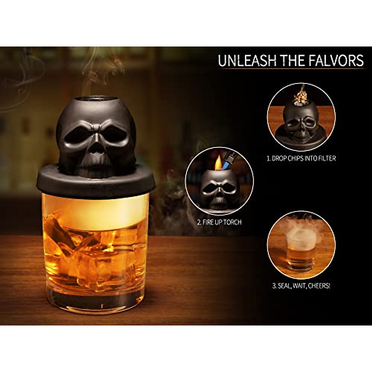 Cocktail Smoker Kit with Torch, Whiskey Smoker Kit, Bourbon/Drink/Old Fashioned Smoker Infuser Kit, 4Flavor of Wood Chips, Ideal Gifts for Men, Fathers, Boyfriends as Father's Day, Christmas, Birthday