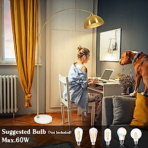 Contemporary Gold 73" Arc Floor Lamp with Hanging Dome Shade, Marble Base Adjustable Farmhouse Over The Couch Tall Stand Up Light, Industrial Task/Reading Standing Corner Lamp for Living Room Bedroom