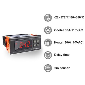 KETOTEK KT8230 Digital Temperature Controller Thermostat Regulator 120VAC 30A Fahrenheit -22~572℉ Heating Cooling for Incubator Brooder Refrigerator Fermenter Greenhouse Reptile