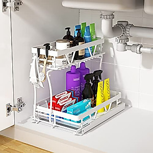 UINOFLE Under Sink Organizers and Storage, Pull Out Cabinet Organizer 2 Tier Slide Out Sliding Shelf Under Cabinet Storage Multi-Purpose Under Sink Organizer for Bathroom Kitchen (White)