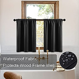 Black Tier Curtains 24 Inch Length for Kitchen,Dark Out Heat Sun No Light Blocking Thermal Insulated Fabric Small Blackout RV Blinds/Shades for Inside Windows Travel Trailers Accessories,Pair Set of 2
