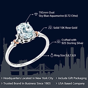 Gem Stone King 925 Silver and 10K Rose Gold Oval Gemstone Birthstone Engagement Ring | Oval 7X5MM | Wedding Engagement Anniversary Solitaire Promise Ring For Women