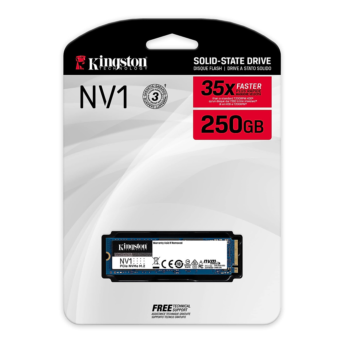 Kingston NV1 250G M.2 2280 NVMe PCIe Internal SSD Up to 2100 MB/s SNVS/250G