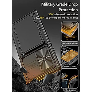 Vihibii Case with Card Holder (4 Cards) & Sliding Camera Cover & Kickstand, Shockproof Rugged Hard Back & TPU Edge Wallet Case for Samsung Galaxy S23 Ultra 5G 6.8" 2023 , Black