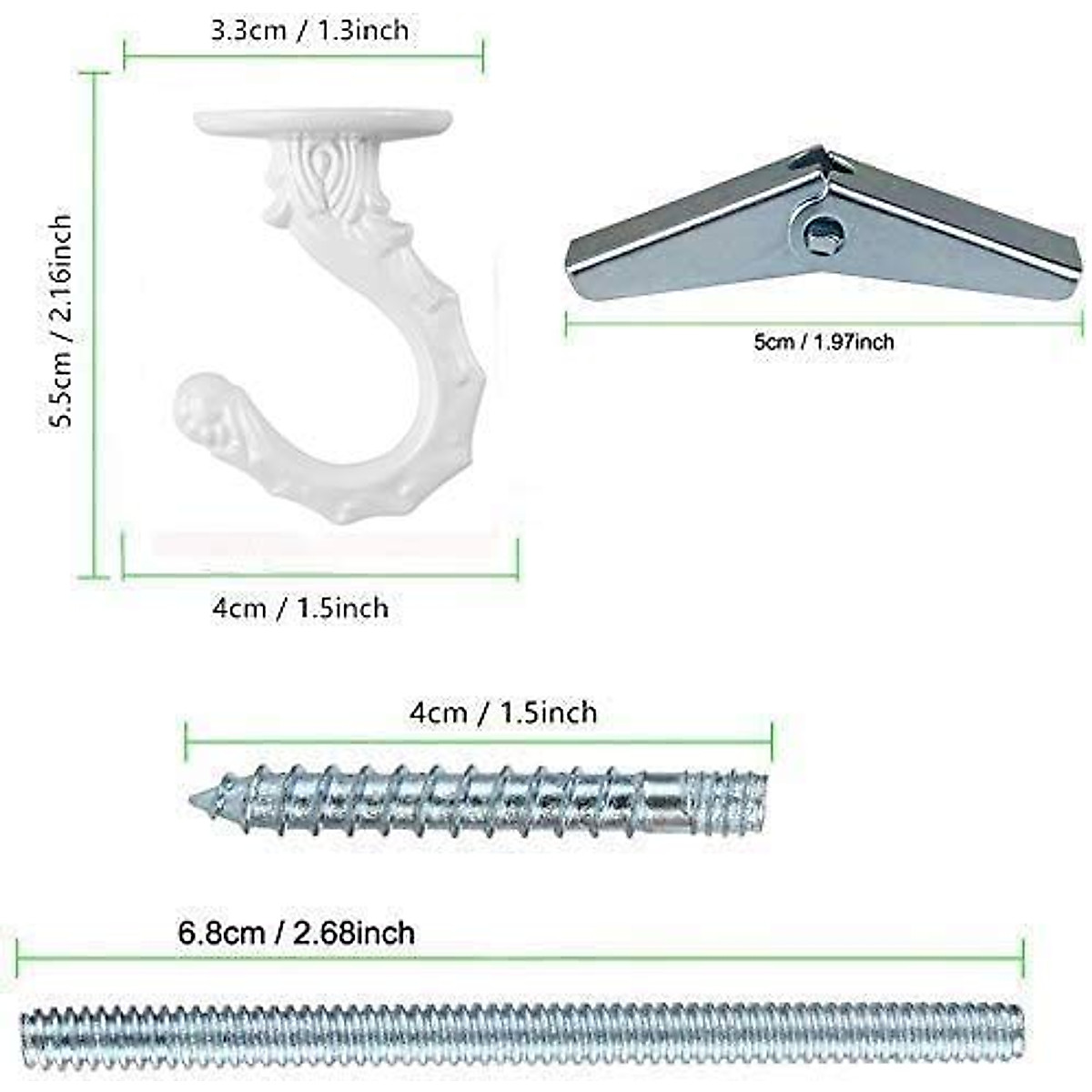 QMseller 2 Sets Metal Ceiling Hooks, Heavy Duty Swag Ceiling Hooks with Hardware for Hanging Plants/Chandeliers/Wind Chimes/Ornament (White Color)