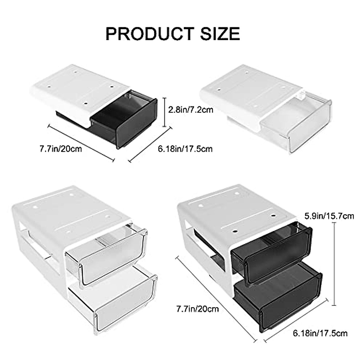 Under Desk Drawer Organizer - Hidden Self-Adhesive Under Desk Drawer Slide-out With 2 layers、Storage box for sticking under the table, suitable for office, classroom, home Under Desk Drawer (Withe)