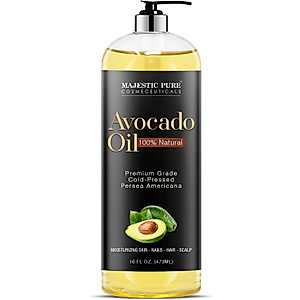 MAJESTIC PURE Avocado Oil - 100% Pure and Natural, Cold-Pressed, for Skin Care, Massage, Hair Care, and Carrier Oil to Dilute Essential Oils, 16 fl oz