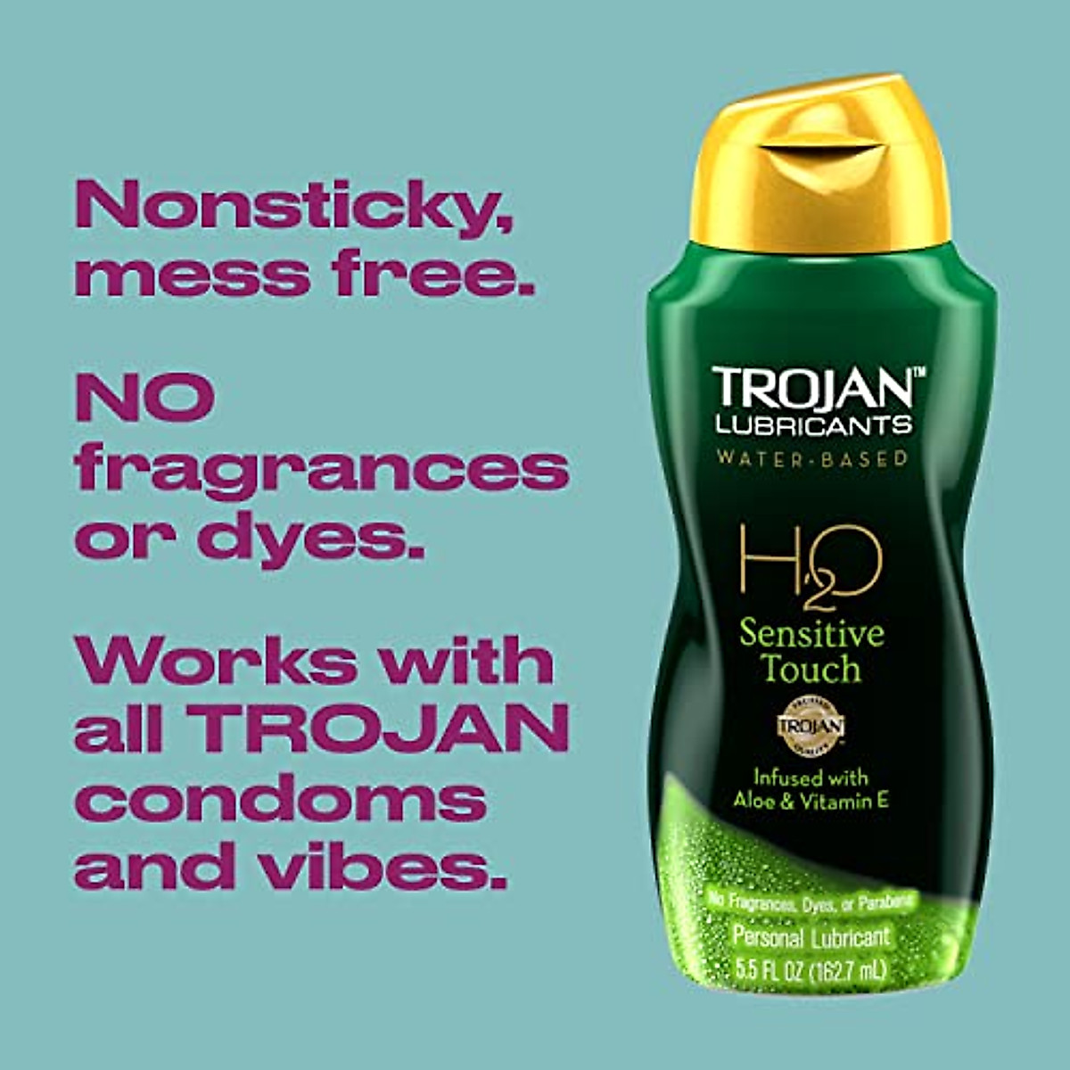 TROJAN Lubricant H2O Sensitive Touch Water-Based Lubricant, Personal Lubricant, 5.5 Fl Oz