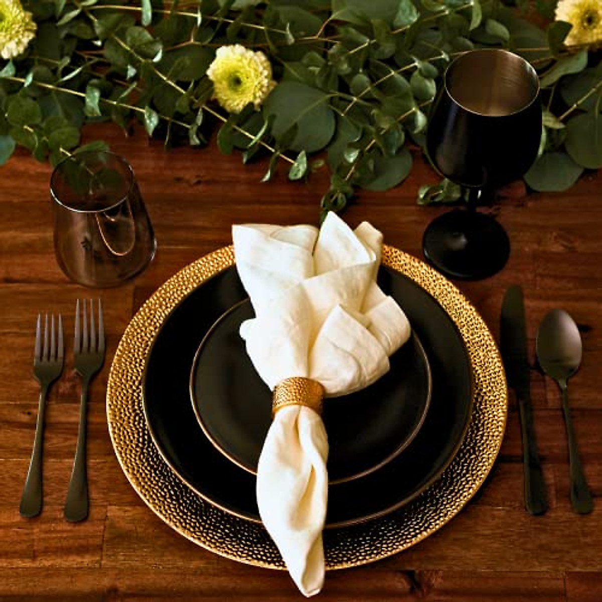 Rickion Charger Plates and Napkin Rings, Set of 6, Gold Chargers for Dinner Plates – Unique, Elegant, Bubble Plate Chargers & Matching Napkin Rings – Thick, Reusable PP Plastic