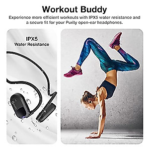 Purity Air Open Ear Headphones - True Air Conduction Wireless Bluetooth Open Ear Earbuds with Dual Mic for iPhone/Android - Secured Long Wearing Comfort, Sports Sweat Resistant (Black/Black)