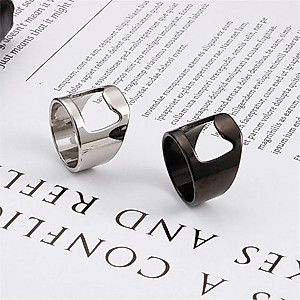 WOYNJI Stainless Steel Creative Beer Bar Tool Finger Bottle Opener Ring for Men Women, Silver Size 10