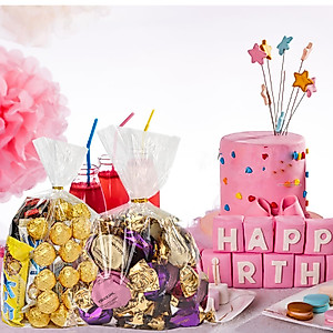 50 pcs Clear 11" x 14" Flat Cello Cellophane Bags Poly Treat Bags 2.8 mils for Gift Wrapping, Bakery, Cookie, Candies, Toast, Dessert, Party Favors Packaging with Color Twist Ties