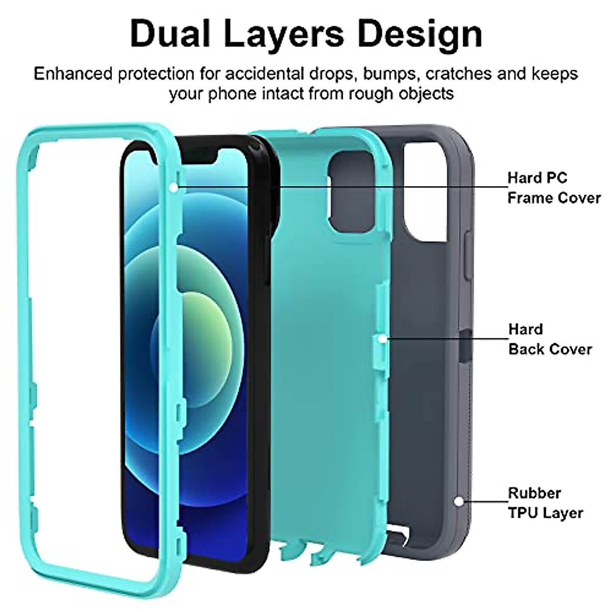 True Wireless Earbuds Bluetooth Headphones and iPhone 12 Pro Max Case 6.7 inch 2021 Heavy Duty Protective Armor Shockproof Case Noise Cancelling Earphones Stereo Bass Built-in Mic Bluetooth Headphone