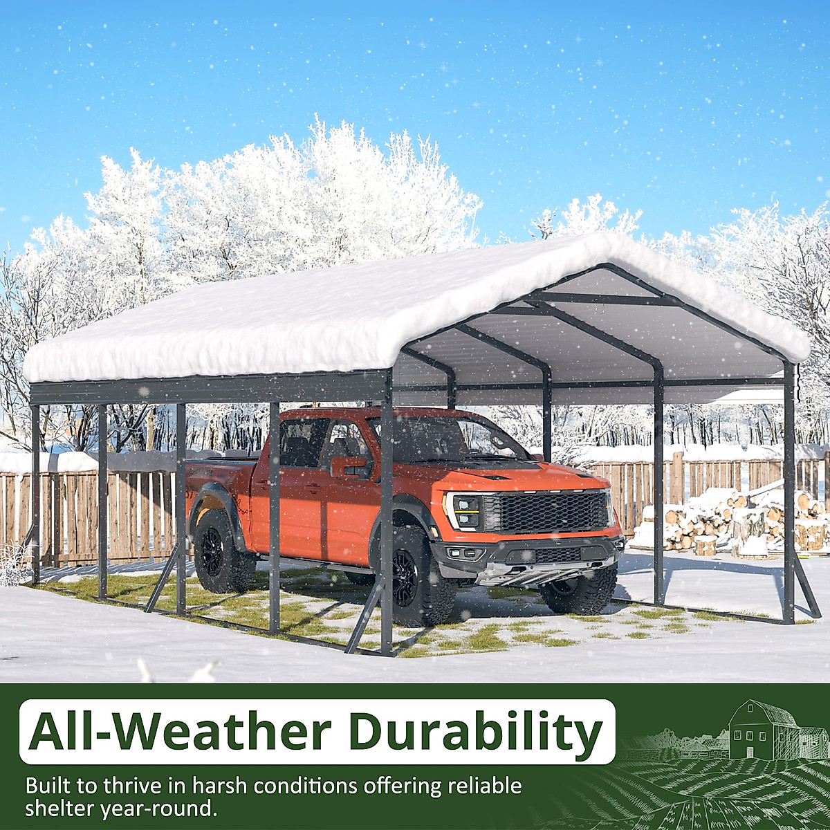 AIRWIRE Carport 12x20 FT Metal Carport with Reinforced Base Outdoor Heavy Duty Garage Galvanized Car Shelter for Pickup, Boat, Car and Tractors