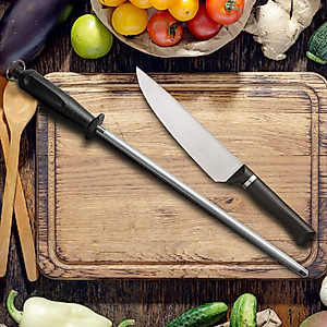 Professional Diamond Brushed Steel Black Knife Sharpening Steel, 12 Inch