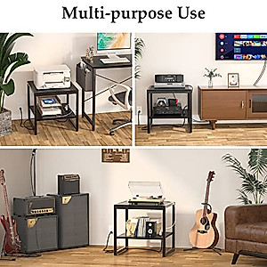 Homieasy End Table with Charging Station, 20 Inch Square Side Table with USB Ports & Power Outlets, Black Nightstand with 2-Tier Storage Shelf, Mini Fridge Stand for Small Spaces, Black