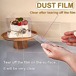 DNPHRPY 6X6X6 Inches 20pcs Clear Cake Boxes with Handles & Cake Boards, Bakery Box with Handles for Mother's Day Gifts, Desserts, and Cupcakes, Disposable Bakery Containers, 1 Ribbon & 4 Stickers