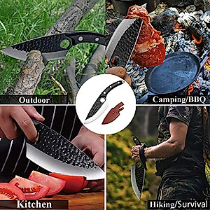 Huusk Viking Knife, Japan Kitchen Huusk Knife Full Tang Butcher Boning Knives High Carbon Steel Meat Cleaver Japan knives Caveman Knives with Sheath for Meat Cutting, Home or Camping