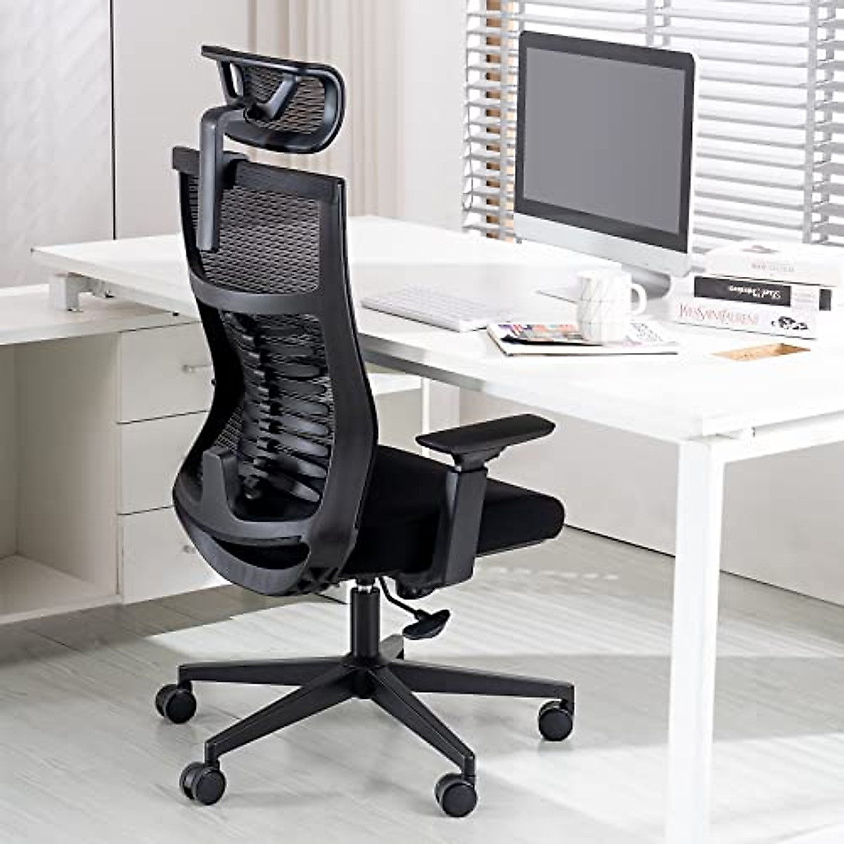 Luckyear Office Chairs,Ergonomic Home Desk Chairs,Adjustable Big Computer Chair with Lumbar Support Breathable Mesh Backrest Headrest,Tall Executive Office Task Chair,Black