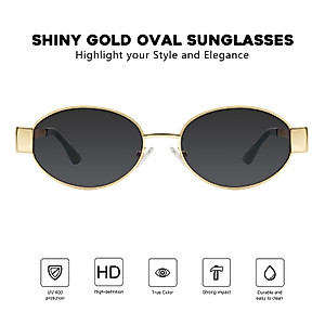 mosanana Retro Oval Sunglasses Womens Trendy Fashion Cool Vintage Designer Small 90s Metal Frame Shades for 2024 Gold/Grey MS52364