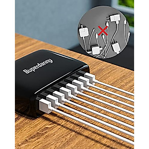 USB Charger Station, SUPERDANNY 8-Port Desktop Charging Station for Multiple Devices, Compatible with iPhone 11/X/Xs/Max/XR/SE/8/Plus, iPad Pro/Air/Mini, AirPods, Galaxy S10 Note, LG, and More, Black