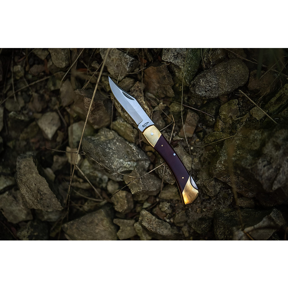 Uncle Henry LB7 Bear Paw Traditional Lockback Pocket Knife with 3.7in Clip Point High Carbon S.S. Blade, Wood Handle, Brass Bolsters, and Leather Belt Sheath for EDC, Hunting, Camping, and Outdoors