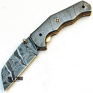 POC-9453 Handmade Damascus Steel 7.4 Inches Folding Pocket Knife - Damascus Handle
