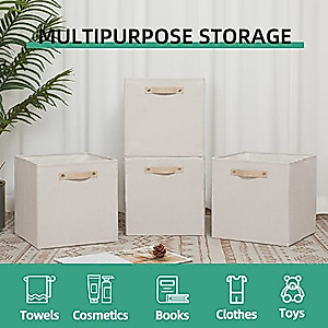 Bidtakay Large Bins Square Fabric Storage Bins 13 inch Storage Cubes Shelf Baskets Collapsible Toy Storage Box Clothes Cubby Storage Bins for Closet Organizer Office Storage Home Organization (Beige)