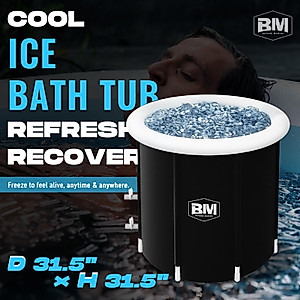 Ice Bath Tub Cold Plunge - 2 Valves, XL Ice Plunge Tub for Athletes Outdoor, 31.5"H Inflatable Recovery Bathtub for Adults, Multiple Layered, 106 Gallons Capacity