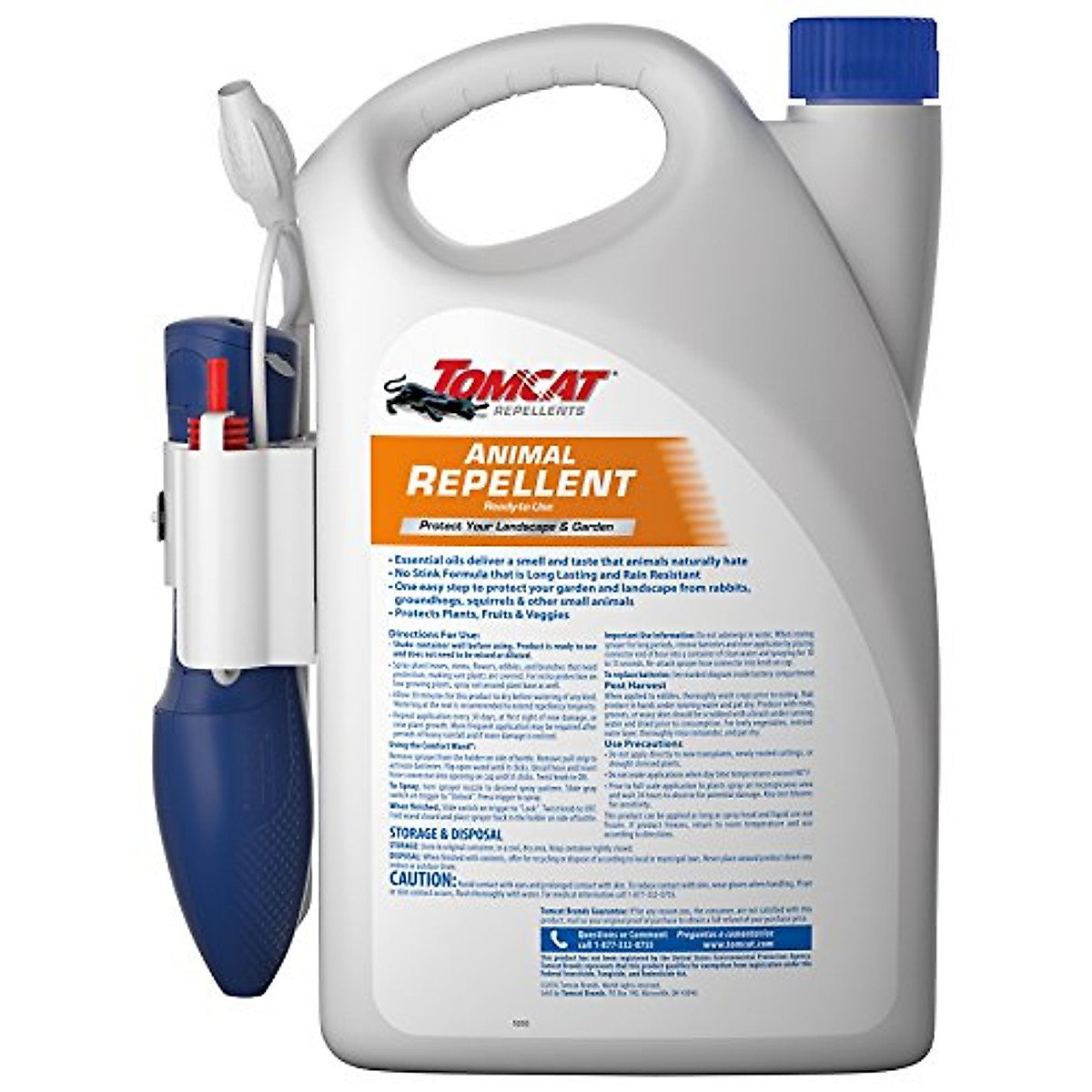 Tomcat Repellents Animal Repellent Ready-to-Use - With Comfort Wand, Repels Rabbits, Squirrels, Groundhogs and Other Small Animals, Contains Essential Oils, No Stink, Rain-Resistant, 1 gal.