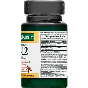 Nature's Bounty Vitamin B12, Quick Dissolve Vitamin Supplement, Supports Energy Metabolism and Nervous System Health, 5000mcg, 40 Tablets